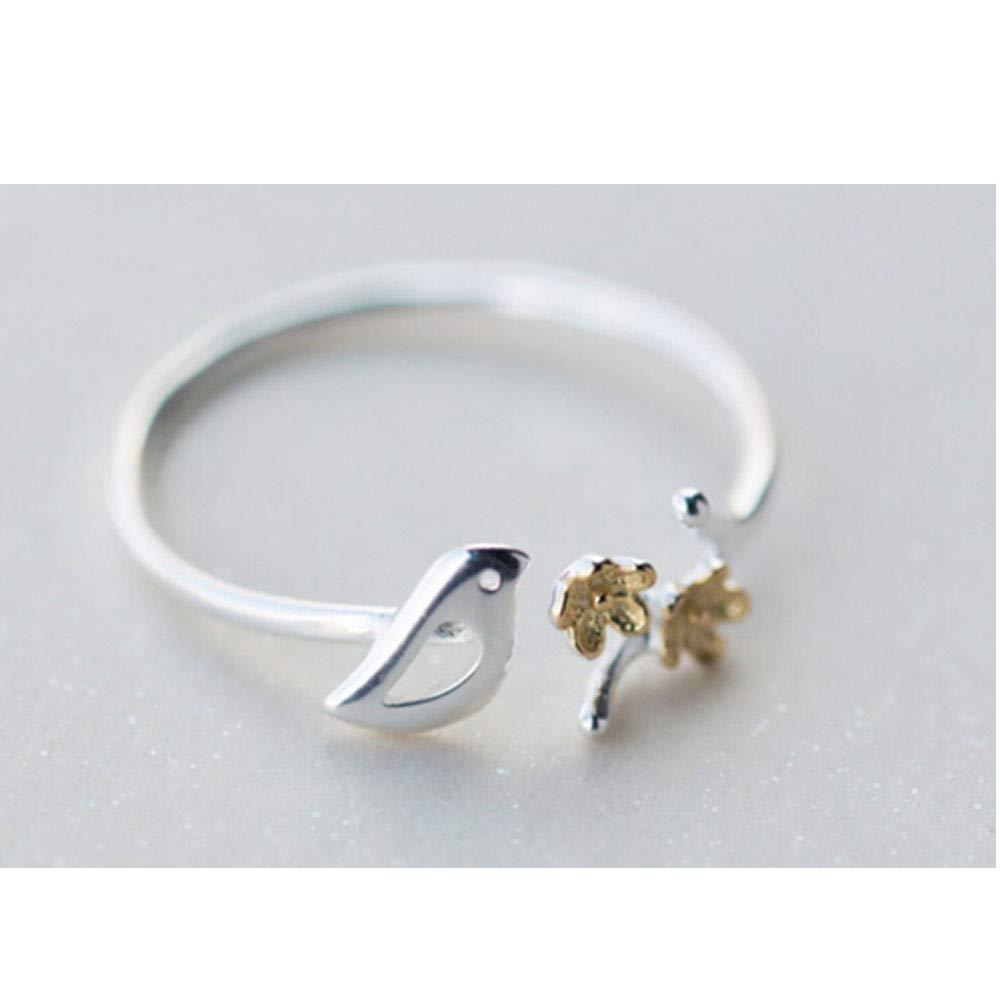 Bird Daisy Flower Leaf Rings Sunflower Adjustable Dainty Open Rings Statement Band Rings Finger Toe Rings Jewelry Gifts for Women and Girls (silver)