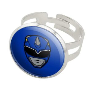 graphics & more power rangers blue ranger helmet silver plated adjustable novelty ring