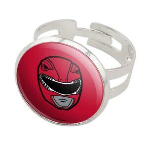 graphics & more power rangers red ranger helmet silver plated adjustable novelty ring