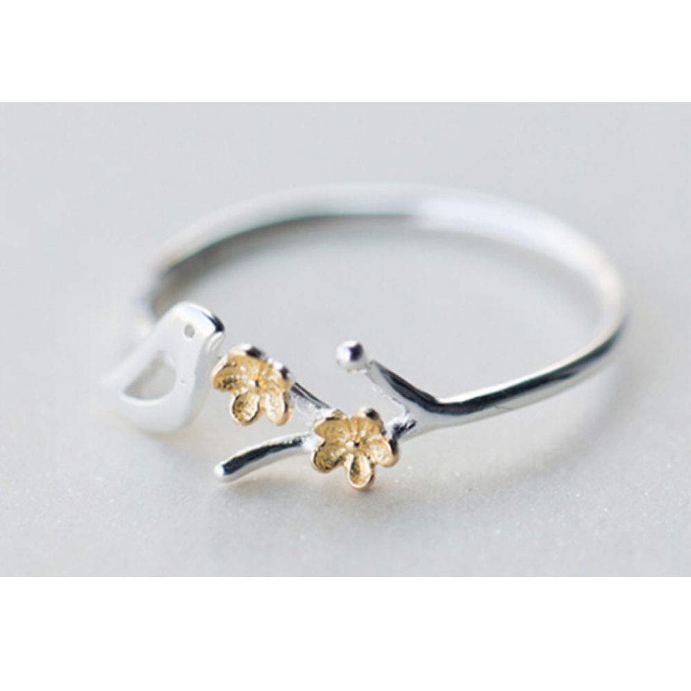 Bird Daisy Flower Leaf Rings Sunflower Adjustable Dainty Open Rings Statement Band Rings Finger Toe Rings Jewelry Gifts for Women and Girls (silver)