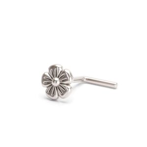 flower nose ring stud, small nose pin piercing, unique minimalist dainty style, 20g, l back shape, handmade jewelry by umanative design (sterling silver)