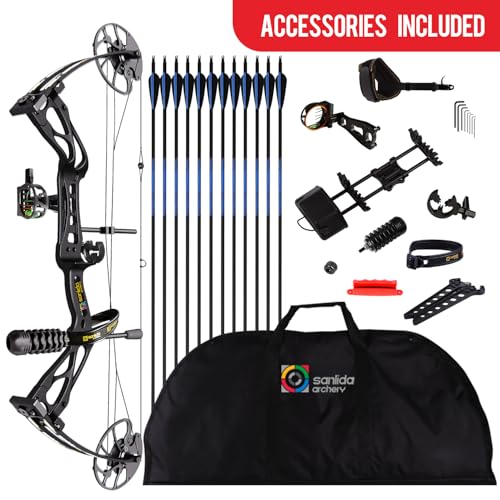 Sanlida Archery Dragon X8 RTH Compound Bow Package for Adults and Teens,18”-31” Draw Length,0-70 Lbs Draw Weight,up to IBO 310 fps,No Bow Press Needed,Limbs Made in USA,Limited Life-time Warranty