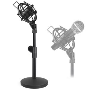 desk microphone stand, adjustable table mic stand with shock mount holder for shure sm58-lc sm57-lc cardioid dynamic microphone by frgyee