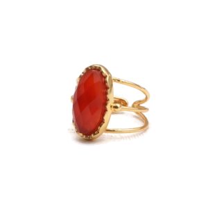 El Joyero Orange Carnelian Oval Shape Handmade Rings Gold Plated Gemstone Faceted Cut Adjustable Rings Jewelry EJ-1061