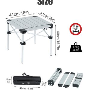 iClimb Lightweight Stable Alu. Folding Square Table Roll Up Top with Carry Bag for Camping Picnic Backyards BBQ Camp Kitchen (Silver, S)