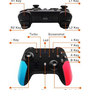 Wireless Switch Pro Controller for Nintendo Switch with Adjustable Turbo Function,Dual Vibration Function,Gyro 6-Axis and High Battery Life. Remote Gamepad Joystick for Switch Console, Red&Blue