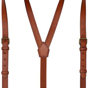 EURYNOME Leather Suspenders For Men Wide Genuine Leather Suspenders Adjustable Brown Personalized groomsmen gifts