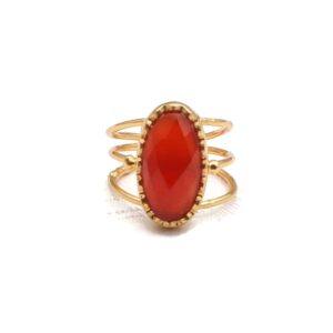 el joyero orange carnelian oval shape handmade rings gold plated gemstone faceted cut adjustable rings jewelry ej-1061