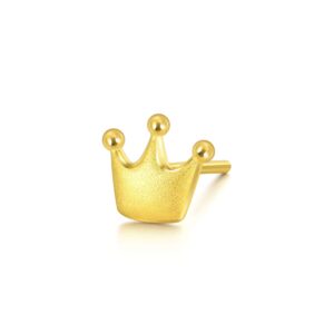 chow sang sang 999.9 24k solid gold crown single stud earring 91936e (sold single not pair)