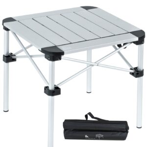 iClimb Lightweight Stable Alu. Folding Square Table Roll Up Top with Carry Bag for Camping Picnic Backyards BBQ Camp Kitchen (Silver, S)