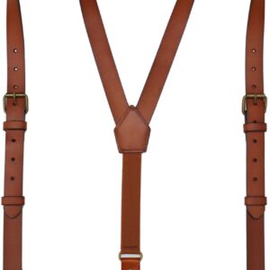 EURYNOME Leather Suspenders For Men Wide Genuine Leather Suspenders Adjustable Brown Personalized groomsmen gifts