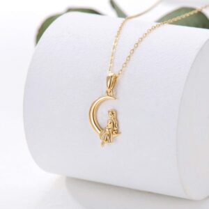 14k Solid Gold Moon Girl Pendant Necklaces for Women - Necklaces Gold Jewelry Present for Wife Girlfriend Mother,16+1+1 Inch