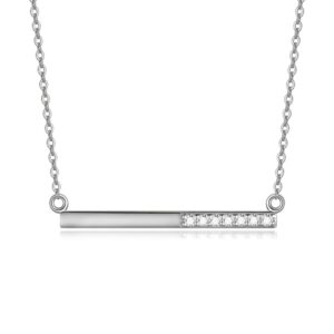 14k solid gold diamond bar necklace for women, 0.1 ct round natural diamond white gold bar pendants fine jewelry for wife, mom, girlfriend (e-f, si2-i1) 16"-18"