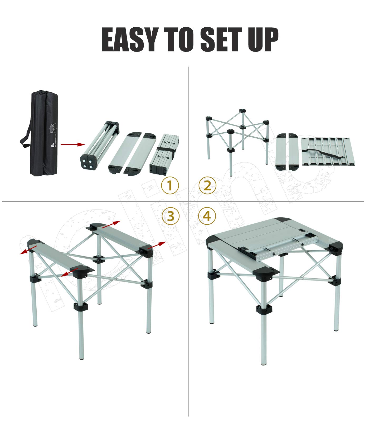 iClimb Lightweight Stable Alu. Folding Square Table Roll Up Top with Carry Bag for Camping Picnic Backyards BBQ Camp Kitchen (Silver, S)