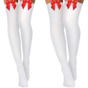 Geyoga 6 Pairs Satin Bow Stockings Women Thigh High Stockings Over Knee Long Stockings Halloween Socks for Women Dress(Average Size,Vivid Color)