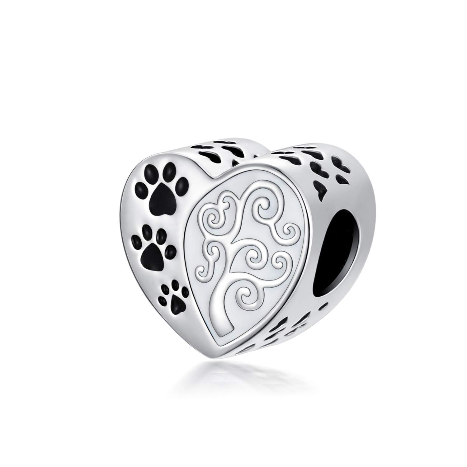 SLIACETE Tree of Life Dog Paw Charms 925 Sterling Silver Custom Picture Photo Footprint Heart Charms Fit Bracelet Tree of Life Jewelry Gifts for Women