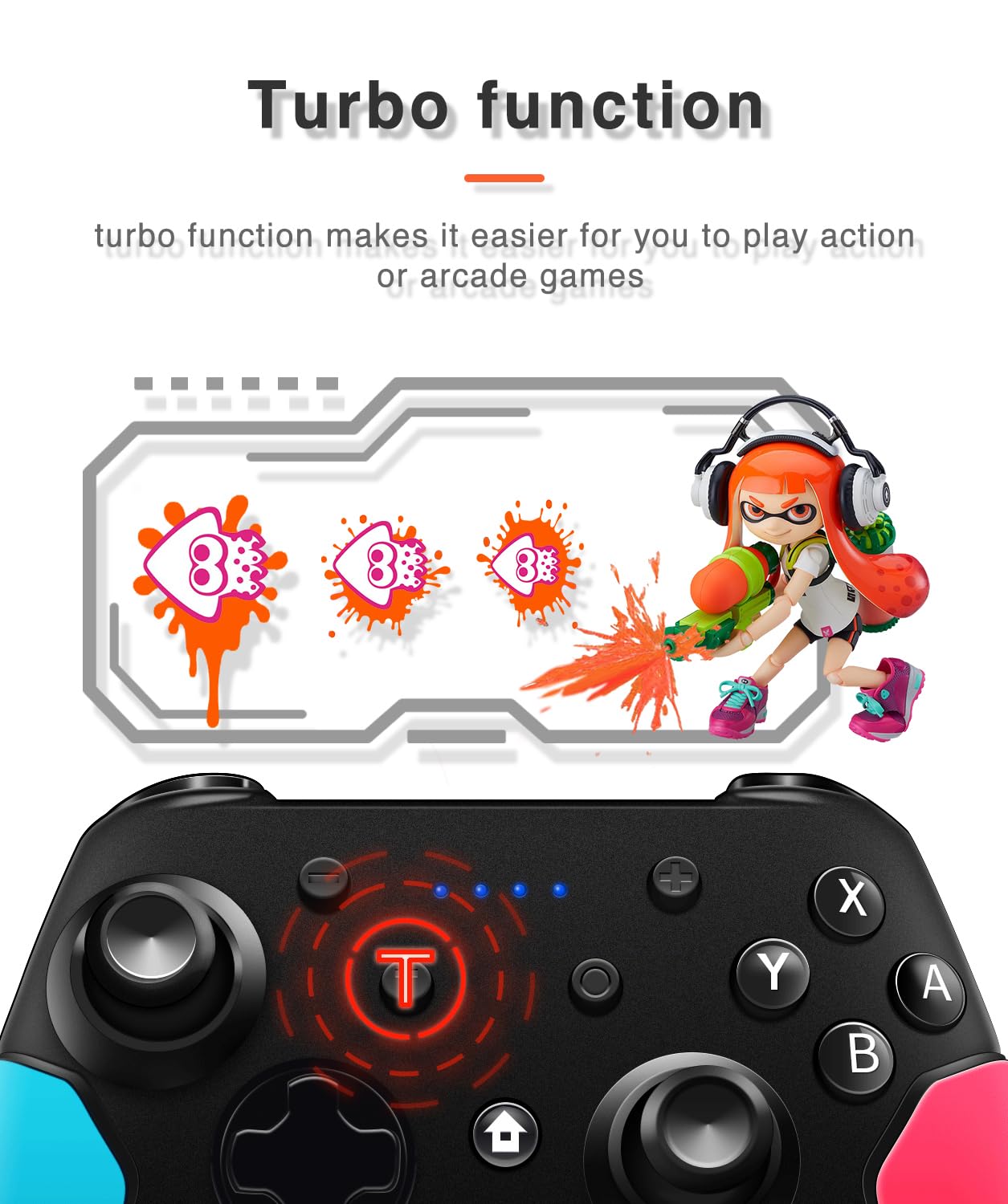 Wireless Switch Pro Controller for Nintendo Switch with Adjustable Turbo Function,Dual Vibration Function,Gyro 6-Axis and High Battery Life. Remote Gamepad Joystick for Switch Console, Red&Blue