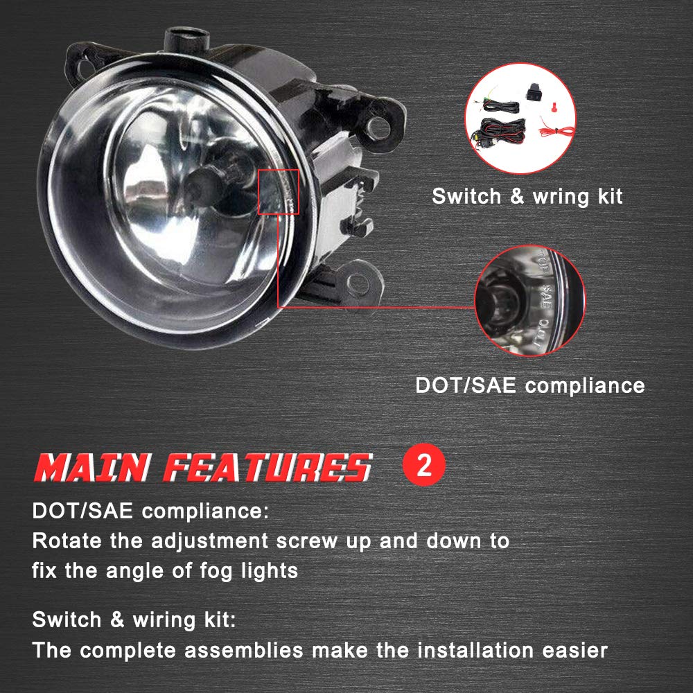 Driving Fog Lights Lamps Replacement for Acura Honda 5 500 S-Type X-Type XK LS Ford Freestyle Ranger Focus Suzuki With H11 12V 55W Halogen Bulbs ​Repalaces 33900STKA11 4F9Z15200A (Clear Lens)