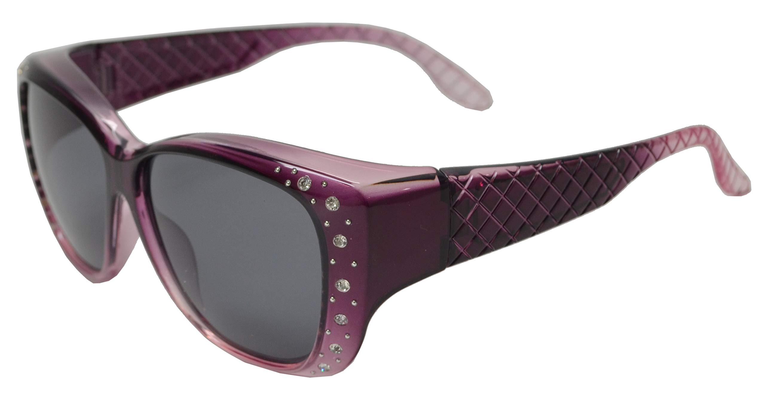 PZ - Polarized Sunglasses Wear to Cover Over Prescription Glasses UV Protection Rhinestones (Purple Fade + Polarized Grey)