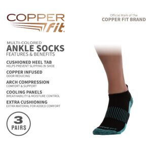 Copper Fit unisex adult Ankle Length Sport Socks, Black/Multi, Small-Medium US