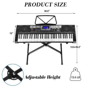 MUSTAR Piano Keyboard, MEKS-500 61 Key Learning Keyboard Piano with Lighted Up Keys, Electric Piano Keyboard for Beginners, Stand, Sustain Pedal, Headphones/Microphone, USB Midi, Built-in Speakers