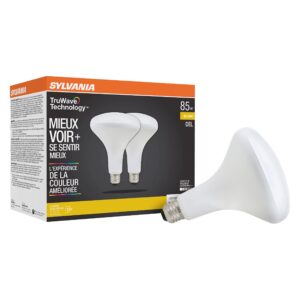 sylvania led truwave natural series br40 light bulb, 85w equivalent efficient 12w, 1100 lumens, medium base, dimmable, frosted, 3000k, white - 2 pack (40786)