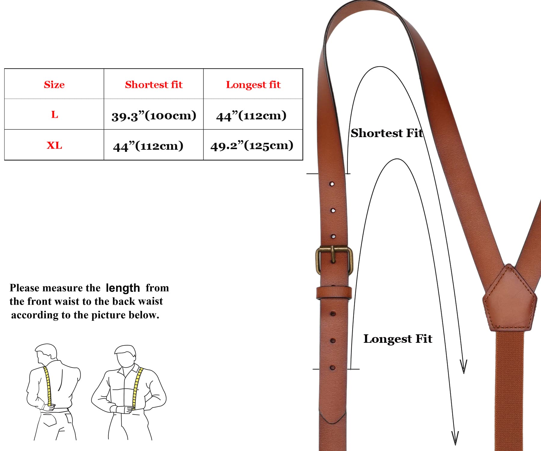 EURYNOME Leather Suspenders For Men Wide Genuine Leather Suspenders Adjustable Brown Personalized groomsmen gifts