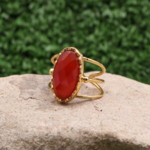 El Joyero Orange Carnelian Oval Shape Handmade Rings Gold Plated Gemstone Faceted Cut Adjustable Rings Jewelry EJ-1061