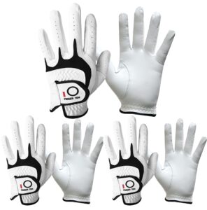 finger ten golf gloves men right left handed golfer 3/6 pack mens golf glove left right hand soft cabretta leather all weather grip size s m ml l xl (white-3 pack, medium, left)