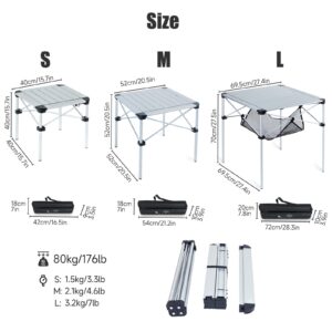 iClimb Lightweight Stable Alu. Folding Square Table Roll Up Top with Carry Bag for Camping Picnic Backyards BBQ Camp Kitchen (Silver, S)