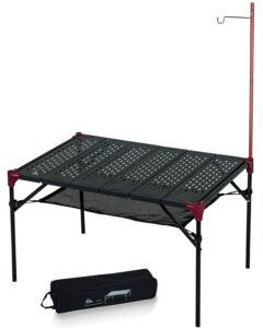 iclimb extendable folding table large tabletop area ultralight compact with hollow out tabletop for camping backpacking beach concert bbq party, three size (black - xl + hanger)