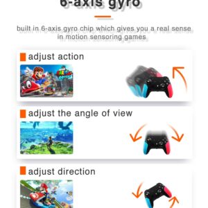 Wireless Switch Pro Controller for Nintendo Switch with Adjustable Turbo Function,Dual Vibration Function,Gyro 6-Axis and High Battery Life. Remote Gamepad Joystick for Switch Console, Red&Blue