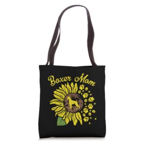 boxer mom sunflower paw print pet dog lover owner women gift tote bag