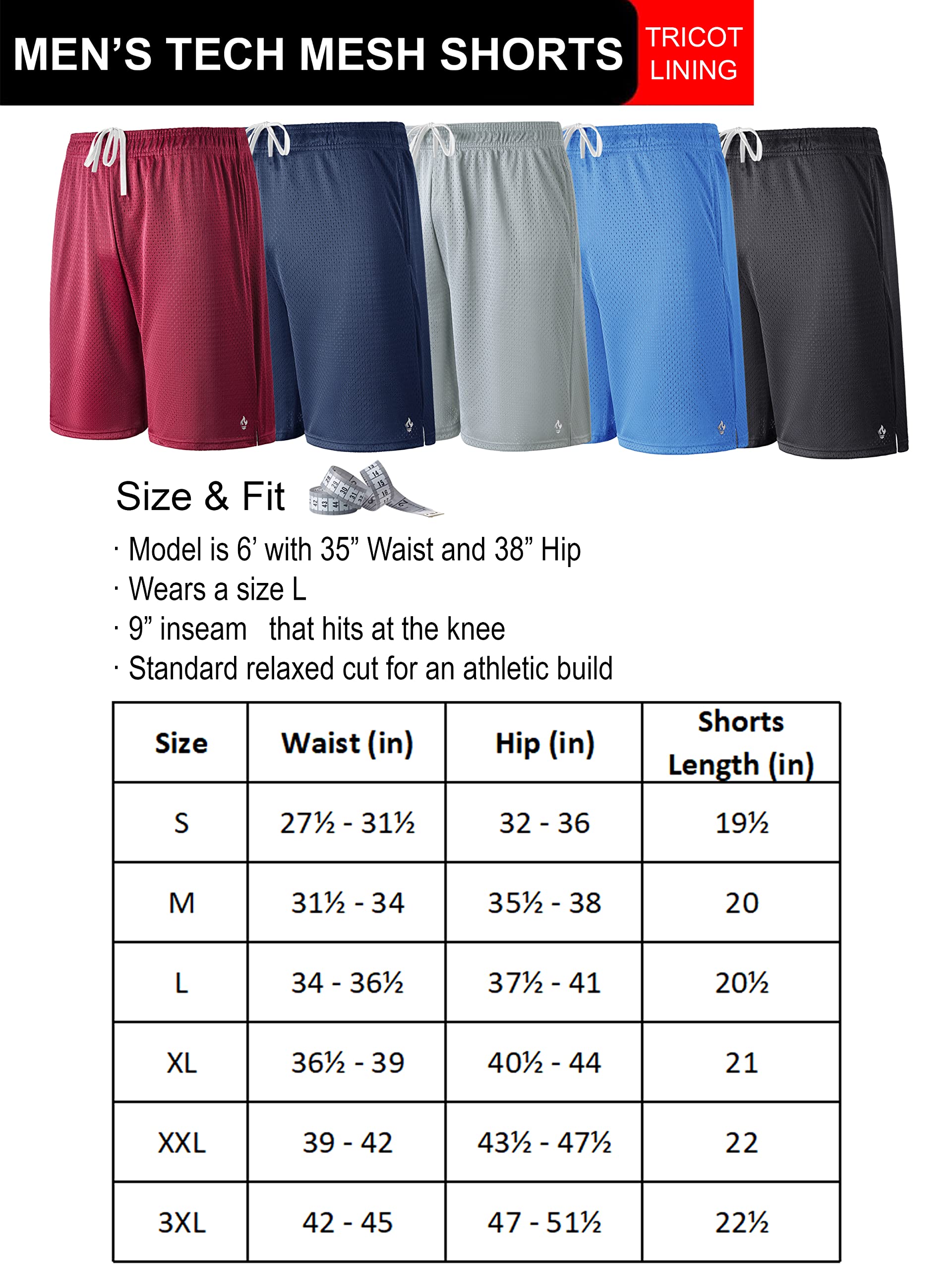 5 Pack: Mens Athletic Shorts, 9" Mesh Basketball Shorts Men Active Gym Shorts with Pockets (Set 1, X-Large)