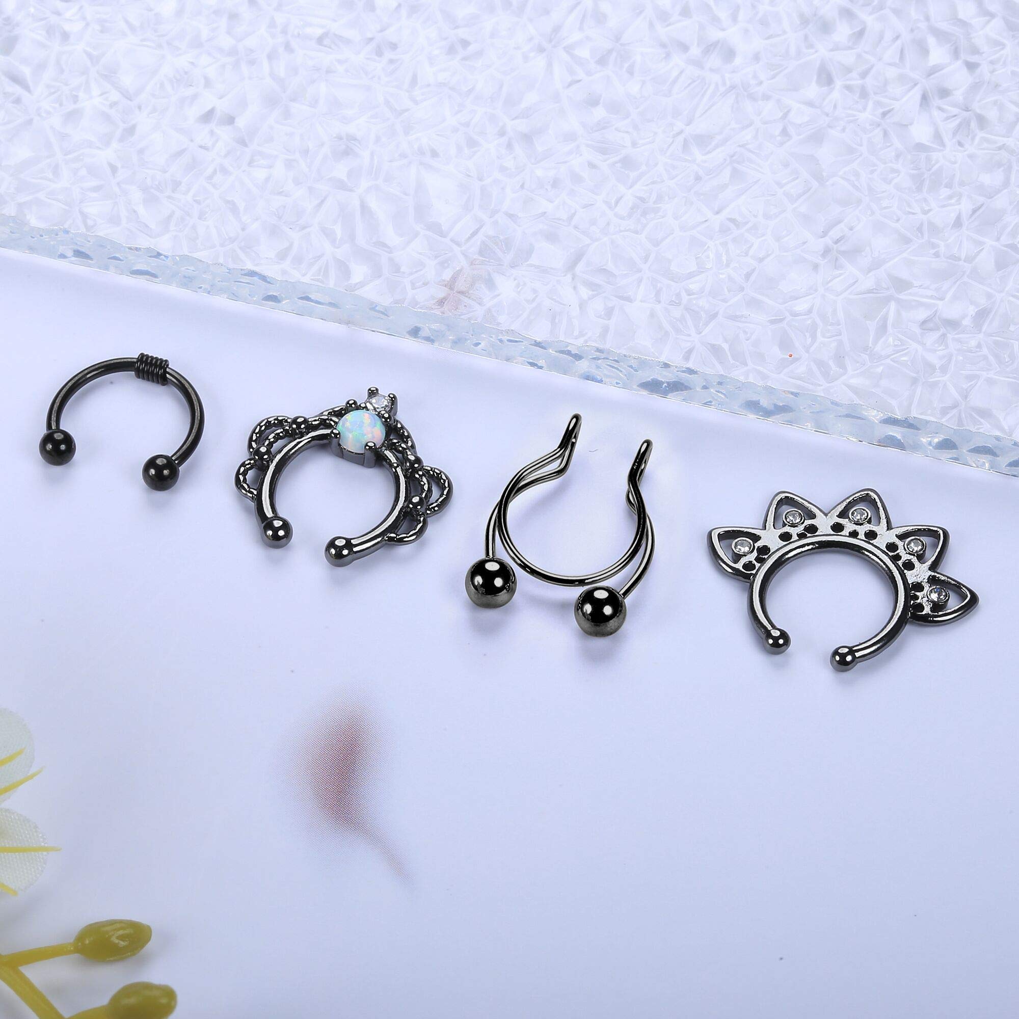 Drperfect Fake Nose ring for Women Men Non Piercing Nose Hoop Ring Chain to Ear Nose Studs Horseshoe Septum Ring Clip On Faux Septum Piercing Jewelry