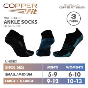 Copper Fit unisex adult Ankle Length Sport Socks, Black/Multi, Small-Medium US