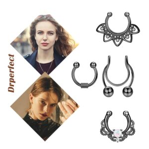 Drperfect Fake Nose ring for Women Men Non Piercing Nose Hoop Ring Chain to Ear Nose Studs Horseshoe Septum Ring Clip On Faux Septum Piercing Jewelry