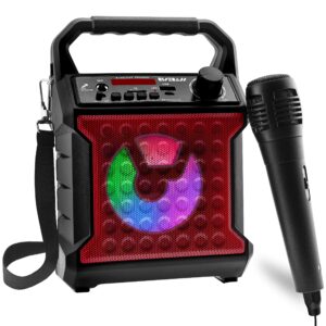 risebass portable karaoke machine with microphone - karaoke system with party lights for kids and adults - rechargeable usb speaker set with fm radio sd card, aux-in, birthday gift for girls and boys