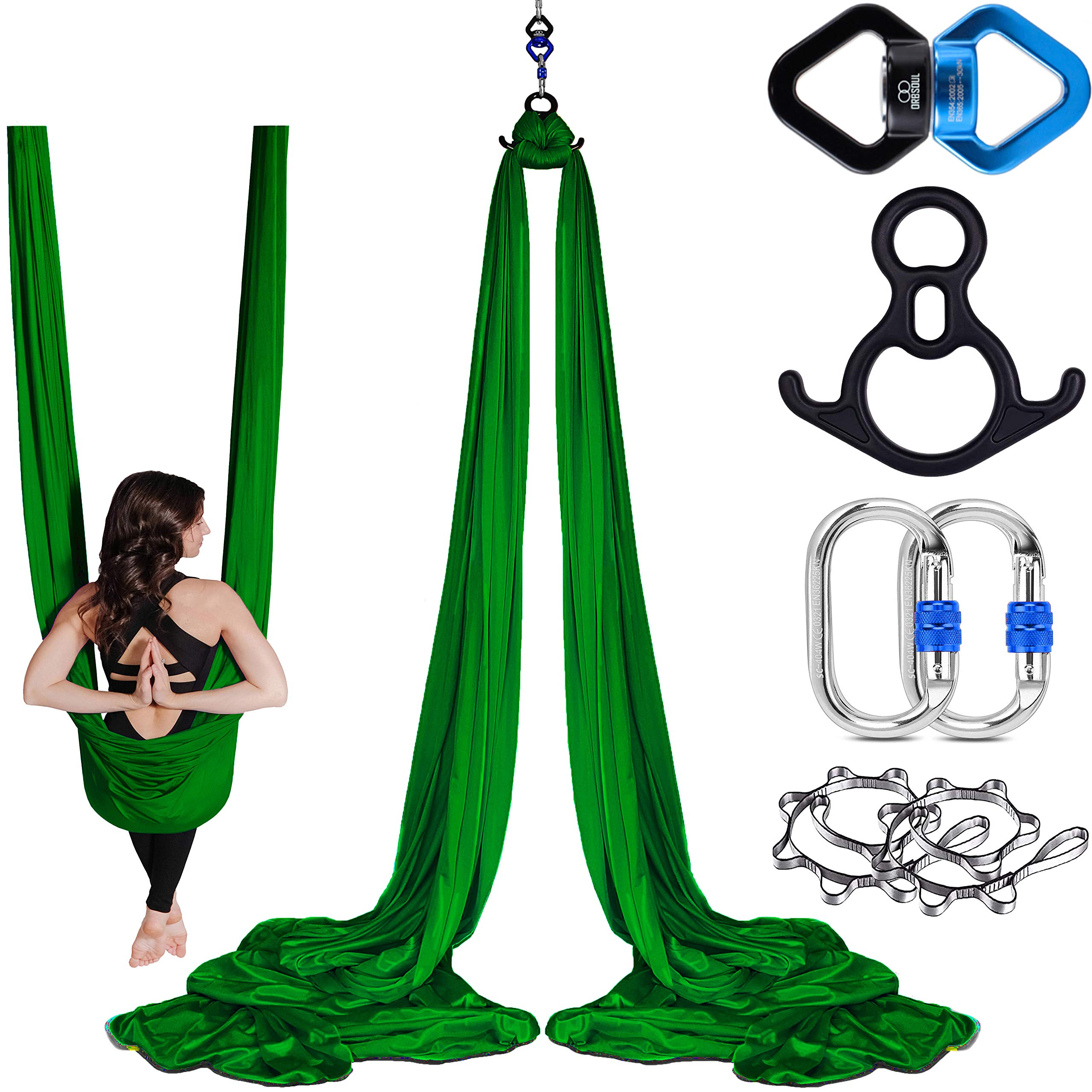 Aurora PRO Aerial Silks + Yoga Hammock (Full Rigging Hardware) Safety CE Certified - 100% Premium Nylon in 40 Denier