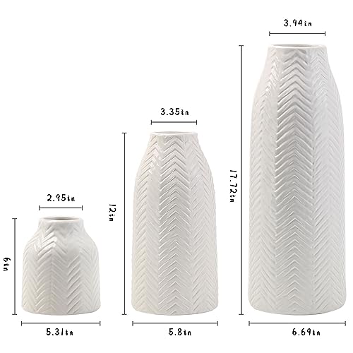 hjn White Vase for Flowers Ceramic Vase for Decor, Modern Decorative Vase Tall Vases for Your Kitchen/Office/Living Room/Bookshelf/Mantel - White Texture(Medium