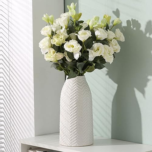 hjn White Vase for Flowers Ceramic Vase for Decor, Modern Decorative Vase Tall Vases for Your Kitchen/Office/Living Room/Bookshelf/Mantel - White Texture(Medium