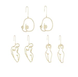 3 pairs cute boob earrings abstract gold female body earrings picasso women shape earrings wire face earrings-3 pairs