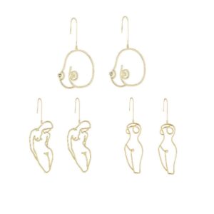 3 Pairs Cute boob earrings Abstract gold female Body Earrings Picasso women shape earrings wire face earrings-3 pairs