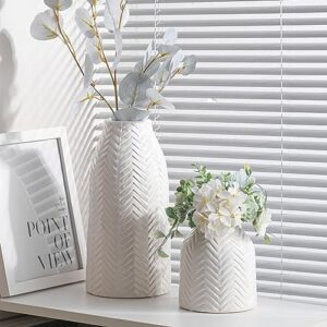 hjn White Vase for Flowers Ceramic Vase for Decor, Modern Decorative Vase Tall Vases for Your Kitchen/Office/Living Room/Bookshelf/Mantel - White Texture(Medium