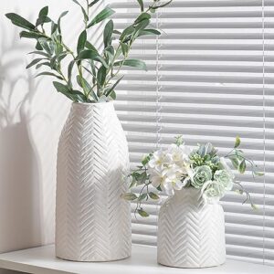 hjn White Vase for Flowers Ceramic Vase for Decor, Modern Decorative Vase Tall Vases for Your Kitchen/Office/Living Room/Bookshelf/Mantel - White Texture(Medium