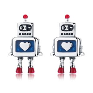 cute astronaut sterling silver small stud earrings for women men personalized unique robot saucerman love heart studs tragus post hypoallergenic unisex jewelry (robot)