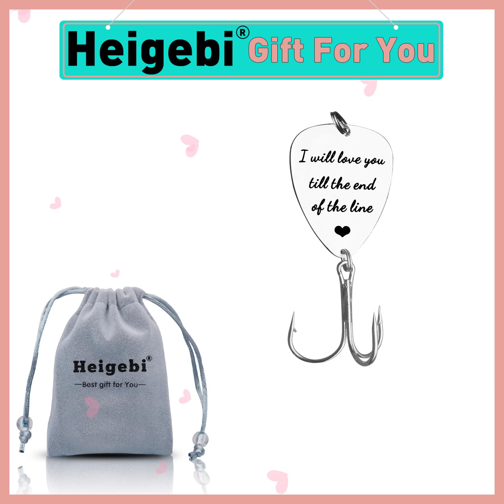 Couple Gift I Will Love You Till The End of The Line Fishing Lure Hook Boyfriend Husband Valentines Wedding Anniversary Christmas Birthday Gifts for Fiance Fishing Gifts for Him Her Fisherman Gifts