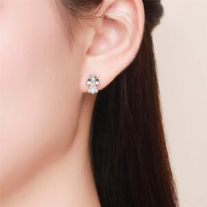 CZ Angel Stud Earrings for Women 925 Sterling Silver Cubic Zirconia Small Cute Crystal Gold Heart Studs Tragus Post Hypoallergenic Lovely Jewelry Gift for Daughter Niece