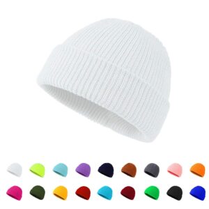 winter beanie hats unisex beanie knit caps classic warm winter hats (white)