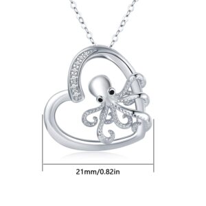 JUSTKIDSTOY Octopus Necklace for Women 925 Sterling Silver Heart Octopus Pendant Necklace Ocean Jewelry Graduation Gifts for Sea Lover